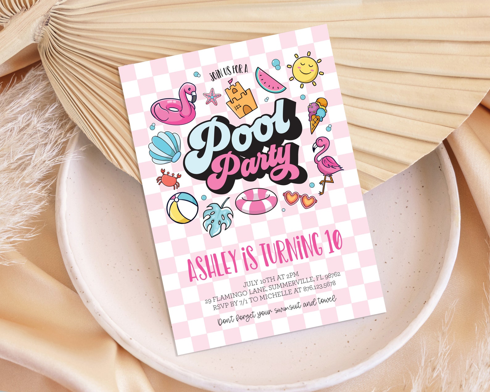 EDITABLE Retro Groovy Summer Pool Party Birthday Favor Thank You Gift ...