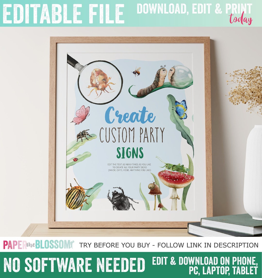 EDITABLE Buzz Hop Crawl Bug Birthday Custom Sign -insect Nature Outdoor ...