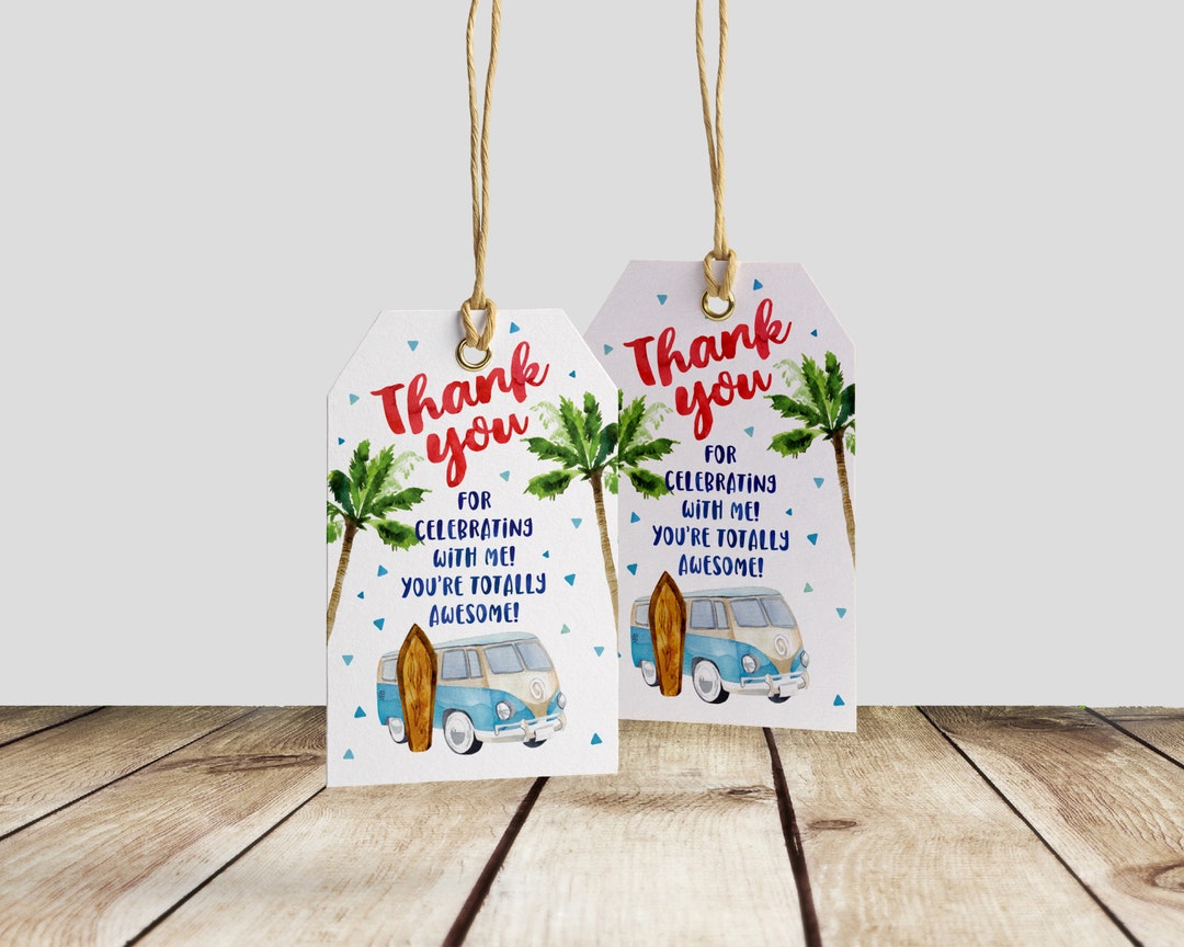 Summer Surfing Beach Birthday Thank You Favor Tag PDF DIY - Favor Thank ...