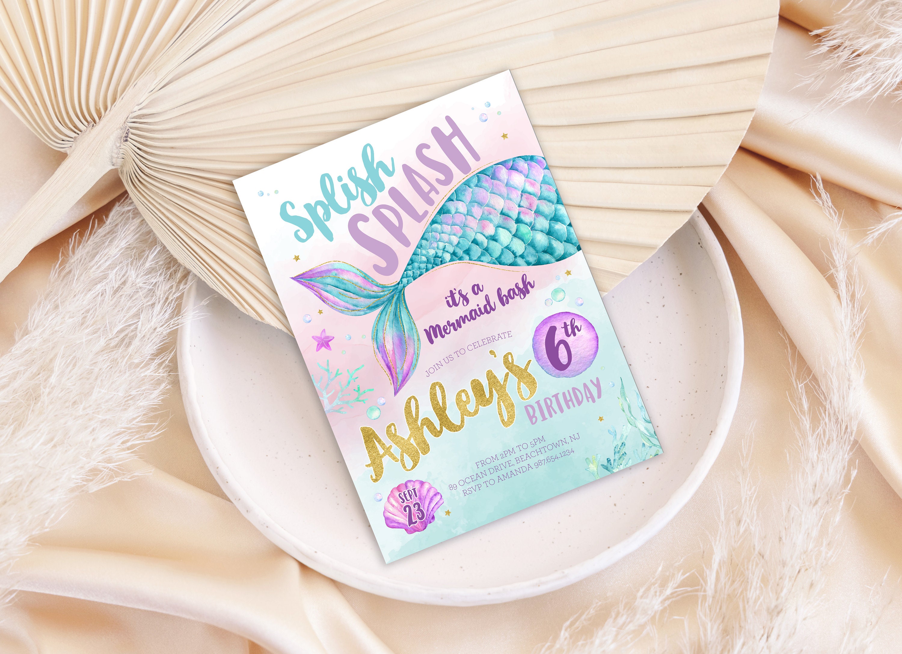 EDITABLE Little Mermaid Splish Splash Favor Thank You Gift Tag-under ...