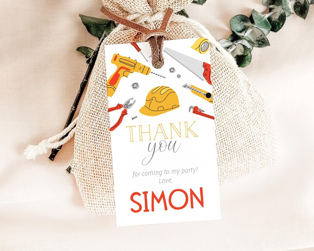 Editable Boys Tools Birthday Thank You Favor Gift Tag - Handyman Red ...