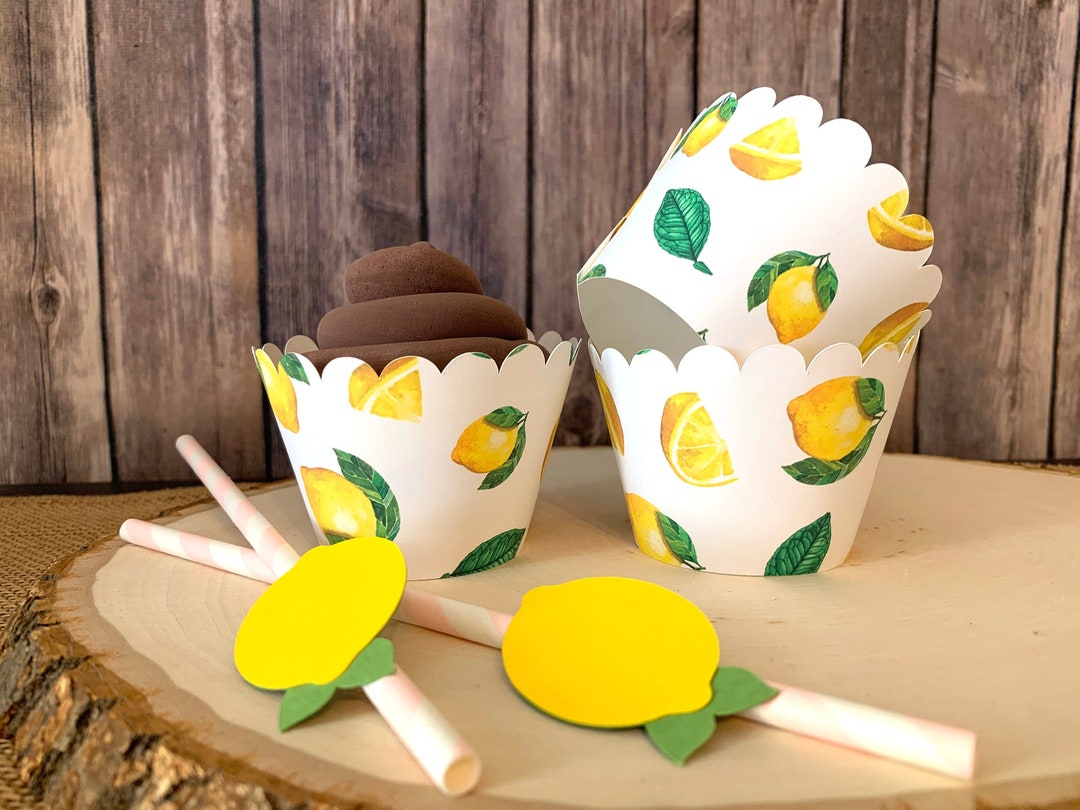 12 Lemon Cupcake Wrappers - Lemon Birthday Cupcake Wrappers -lemon ...