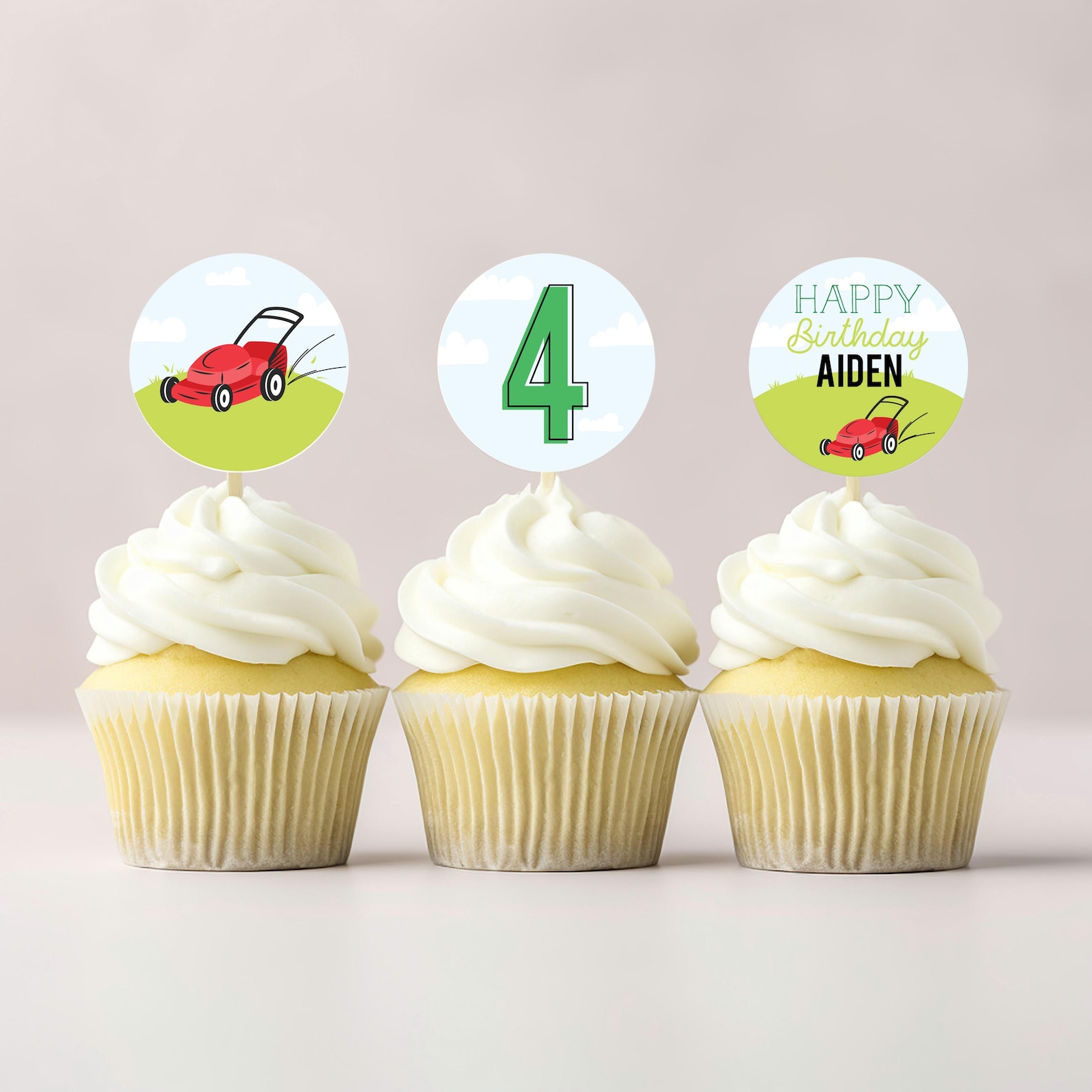 EDITABLE Mow-sy on Over Lawn Mower Boy Birthday Cupcake Toppers - Boy ...