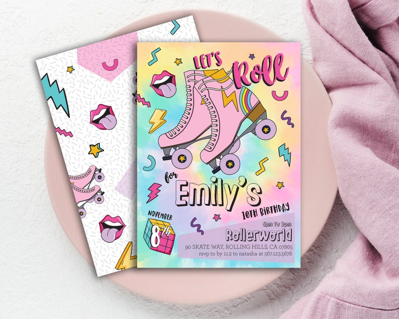 Editable Roller Skates Retro Let's Roll Thank You Favor - Etsy