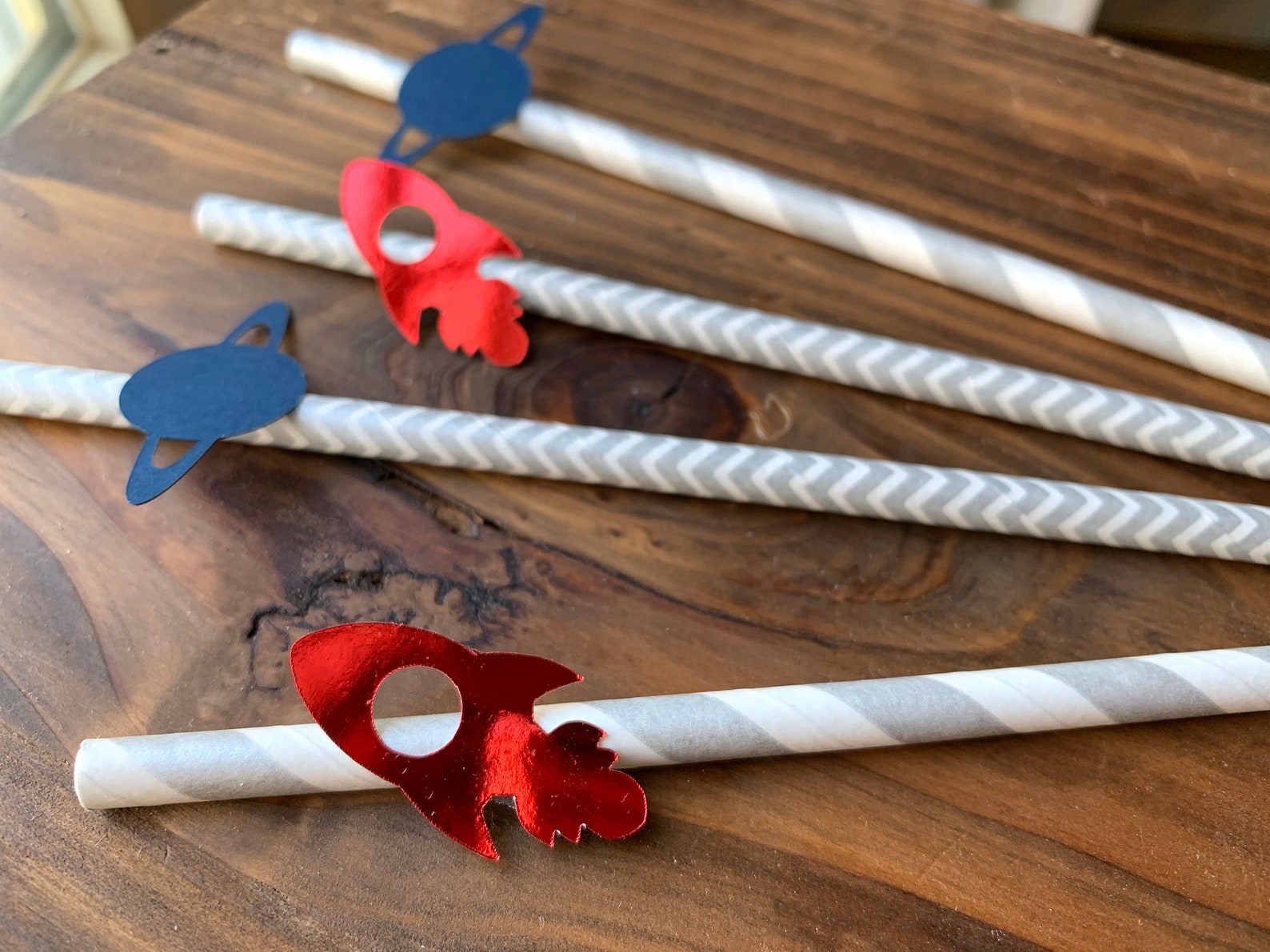 12 Astronaut Outer Space Rocket Paper Straws - Silver Paper Straws ...
