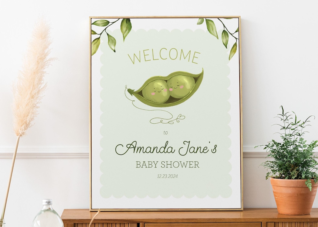 EDITABLE Two Peas in a Pod Baby Shower Welcome Poster - Twin Peas in a ...