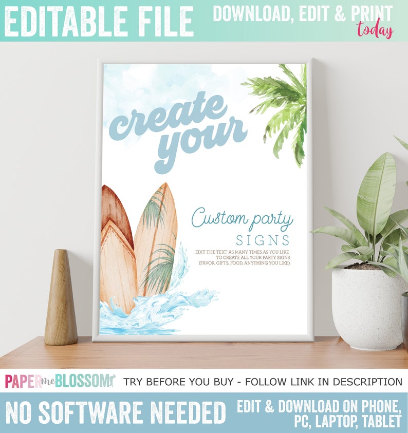 EDITABLE Baby on Board Surfing Baby Shower Custom Sign Ocean - Etsy