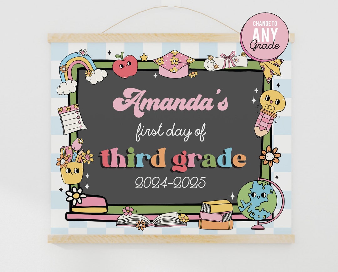 EDITABLE First Day of School Retro Custom Sign ANY GRADE - Back to ...