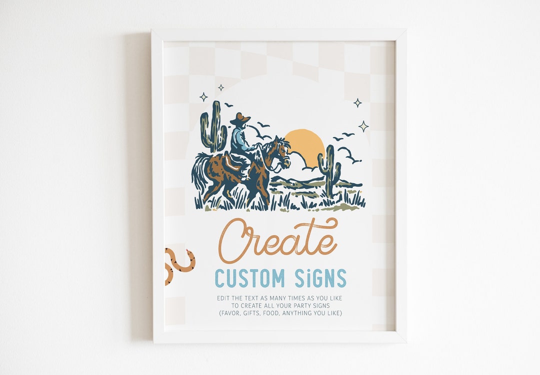 EDITABLE Retro Cowboy Two the West Custom Sign - Cowboy Rodeo Western ...