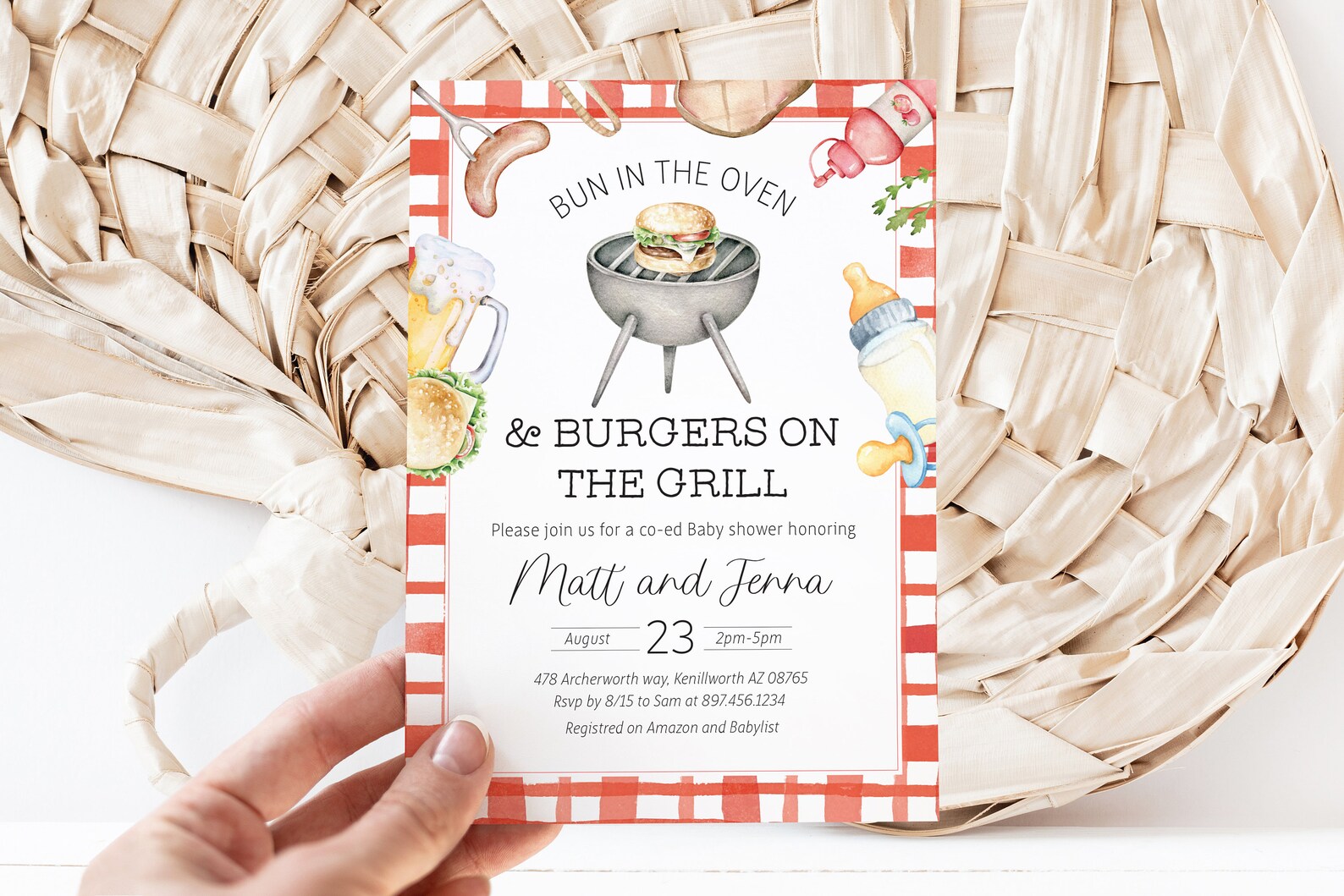 Editable Bun in the Oven, Burgers on the Grill BBQ Baby Shower Diaper ...