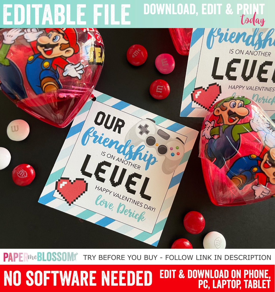 EDITABLE, Video Game Valentines Day Kids Gift Tag - Gamer Valentines ...