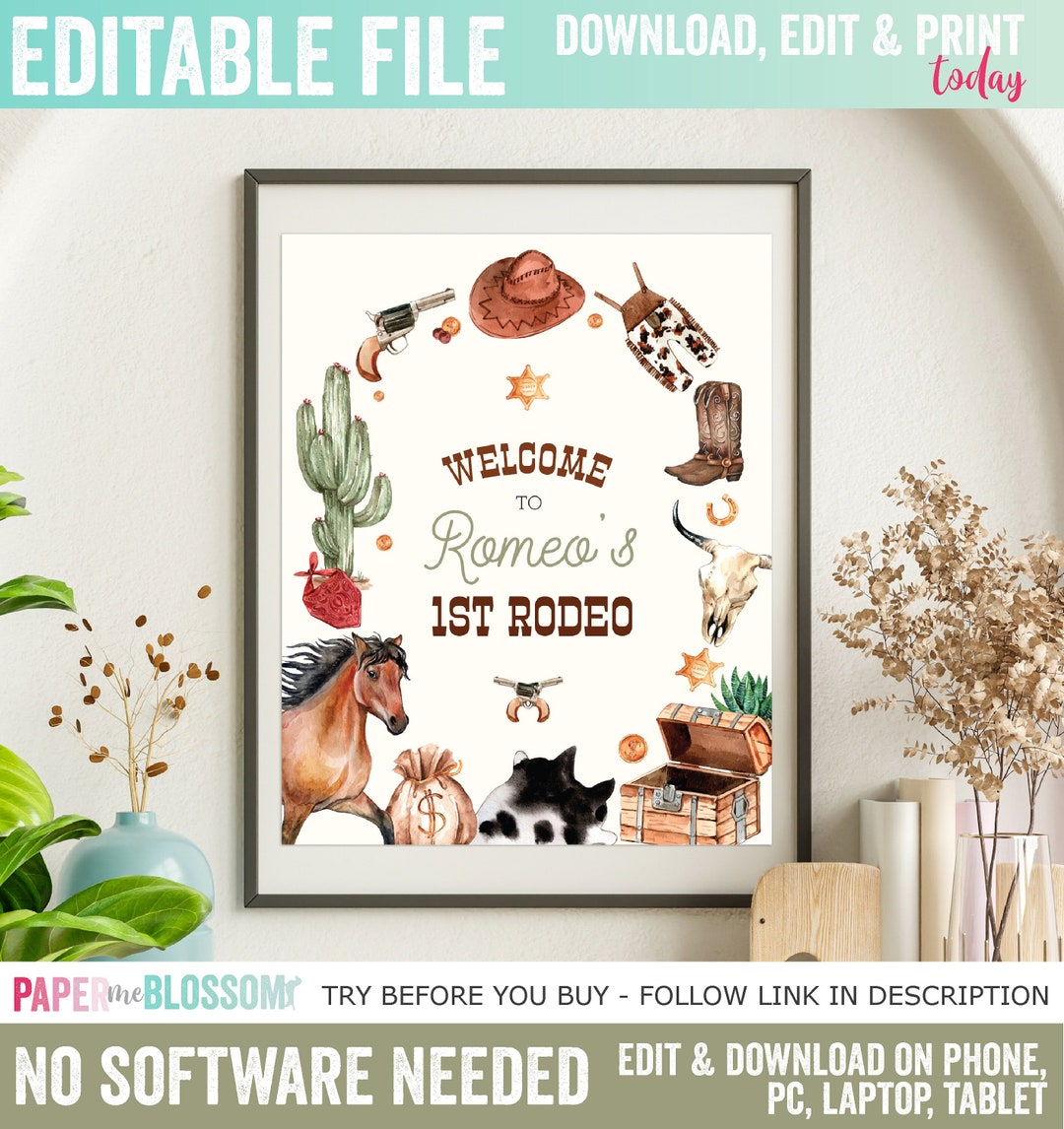 EDITABLE Cowboy First Rodeo Birthday Welcome Poster - Boy Wild West ...