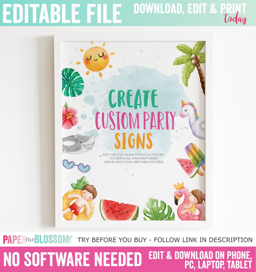 EDITABLE Splish Splash Pool Party Birthday Custom Sign Pool Floaty ...