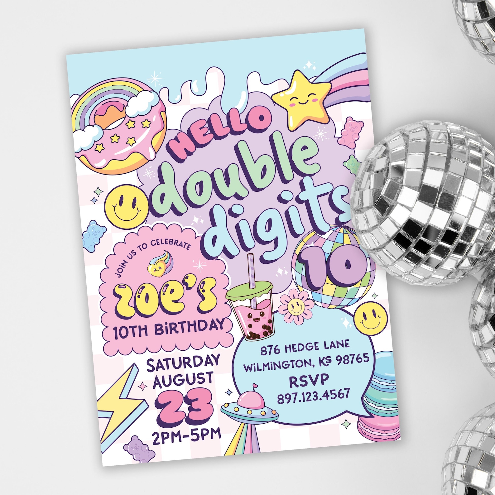 Editable Double Digits 10th Birthday Girl Birthday Invitation - Preppy ...