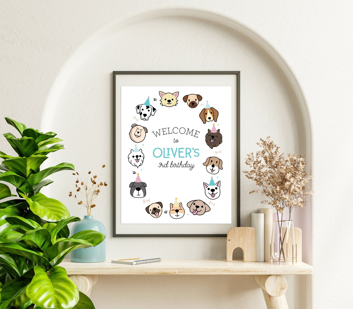 Let's Pawty Dog Puppy Birthday Banner - Dog Party Garland - Modern ...