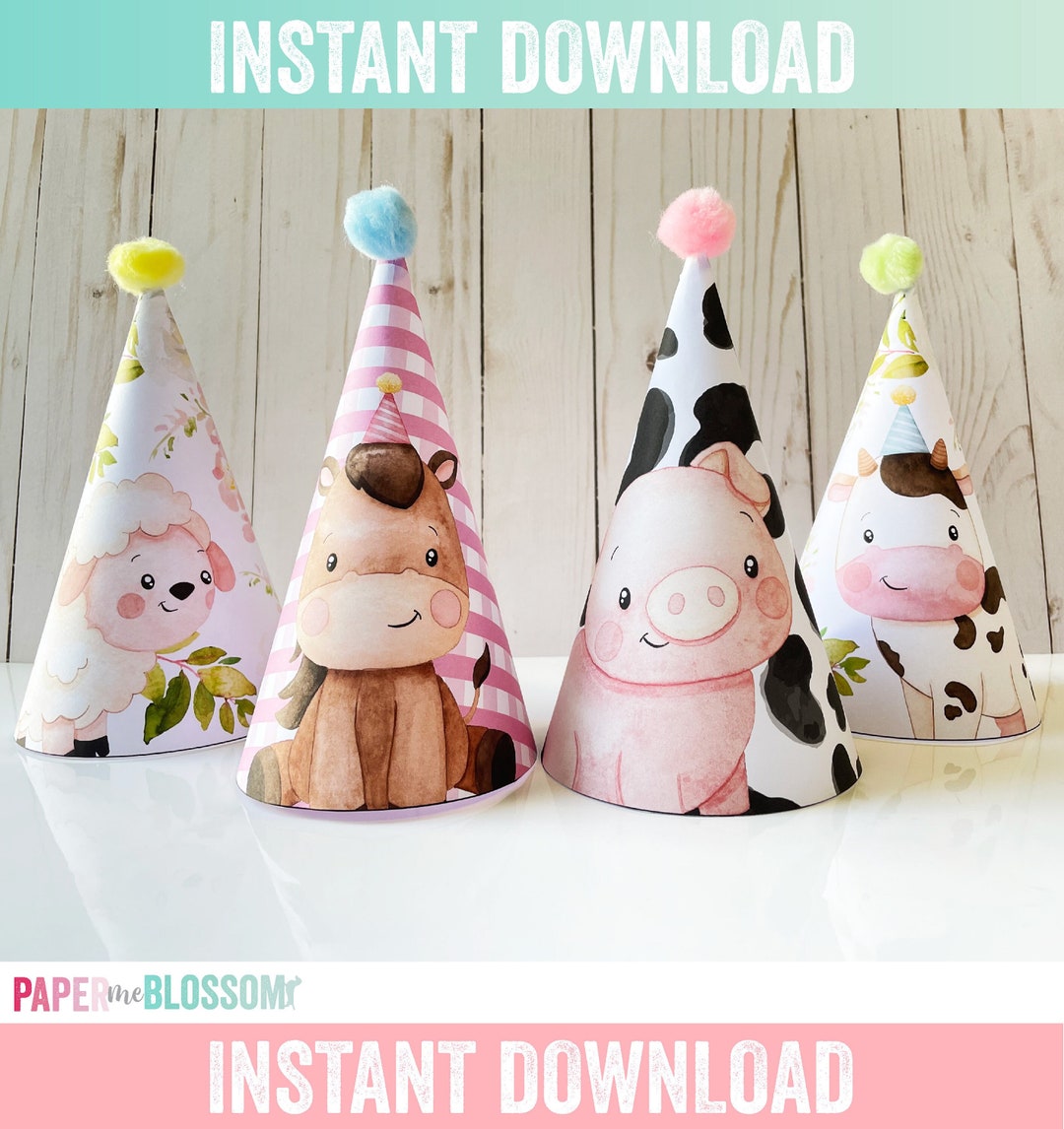 INSTANT DOWNLOAD Farm Animal Birthday Hats - Cow Horse Pig Sheep Farm ...