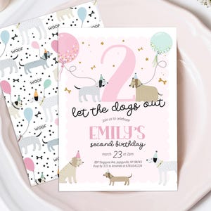 Editable Two Let the Dogs Out Birthday Invitation - Girl Pink Puppy ...