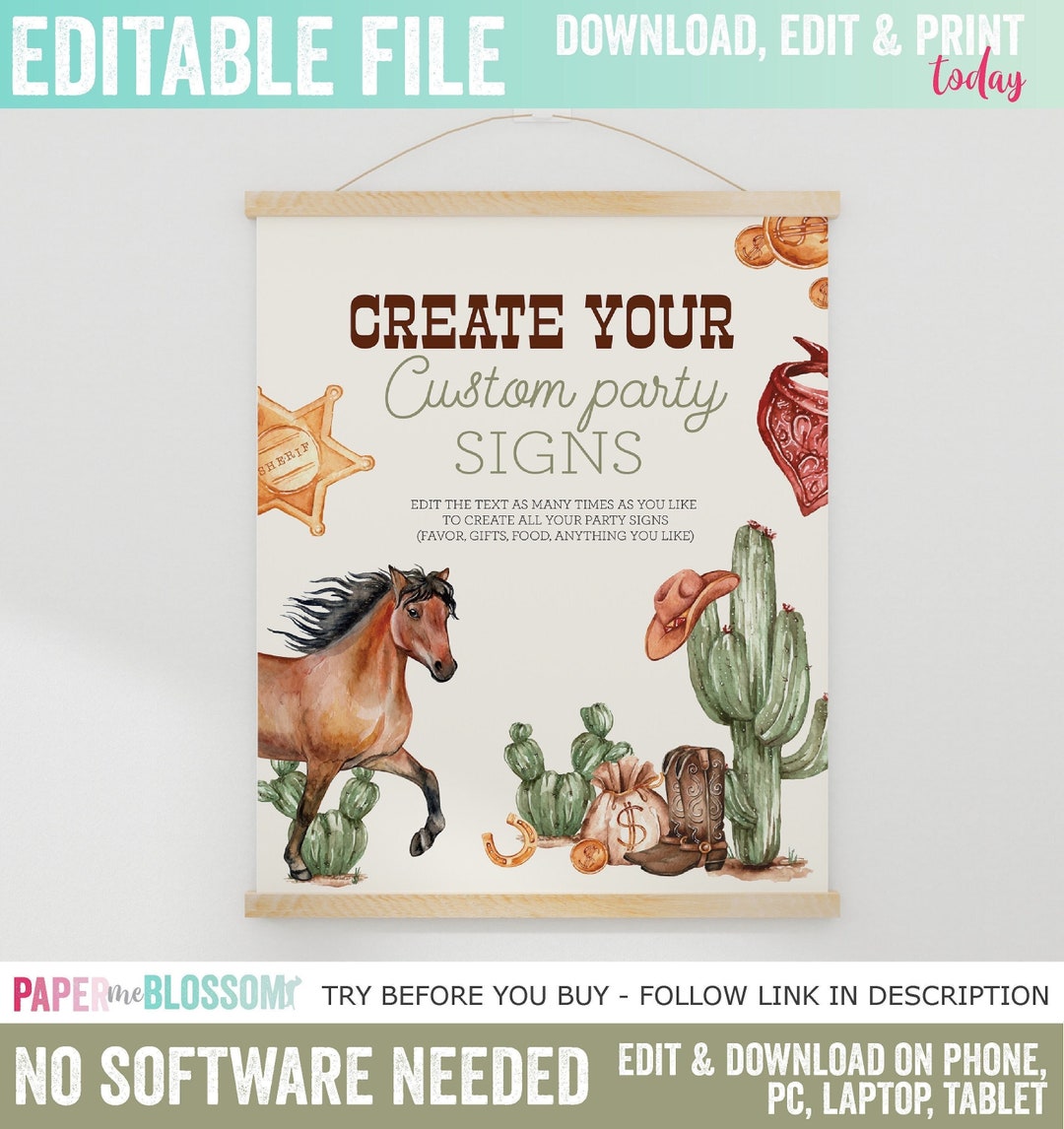 EDITABLE Cowboy First Rodeo Birthday Custom Sign - Boy Wild West ...