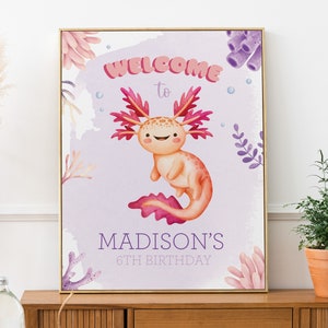 Editable Axolotl Pink & Purple Girl Birthday Invitation-a Whole Lotl ...