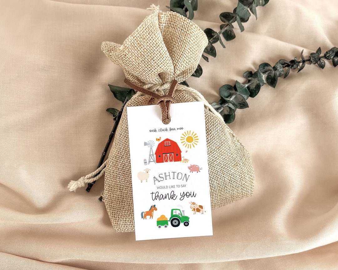 EDITABLE Farm Boy Birthday Modern Favor Thank You Gift Tag - Boy Red ...