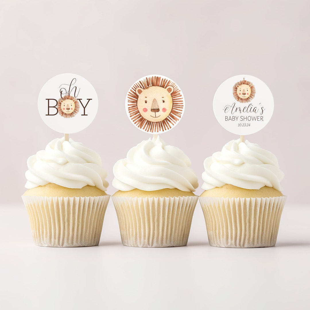 EDITABLE Boho Lion Baby Shower Cupcake Toppers - Lion King Toppers ...