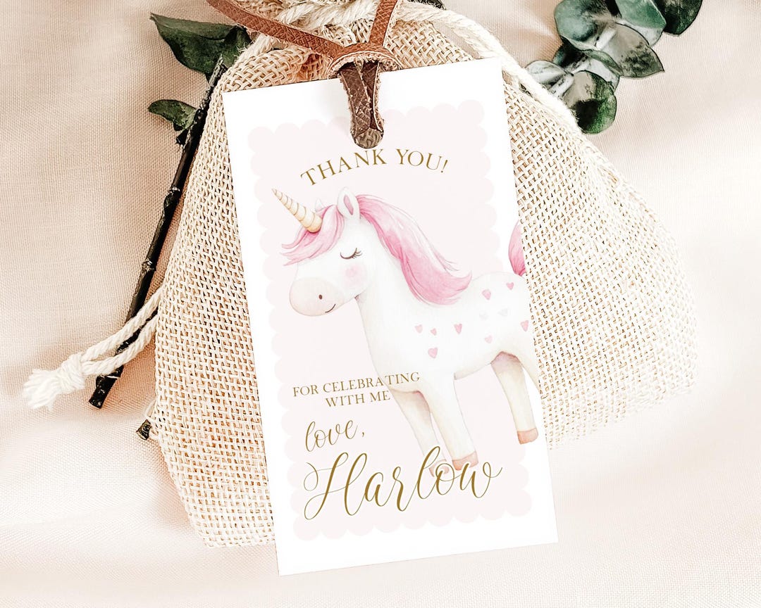 Editable Watercolor Unicorn Magical Girl Birthday Thank You Favor Tag ...