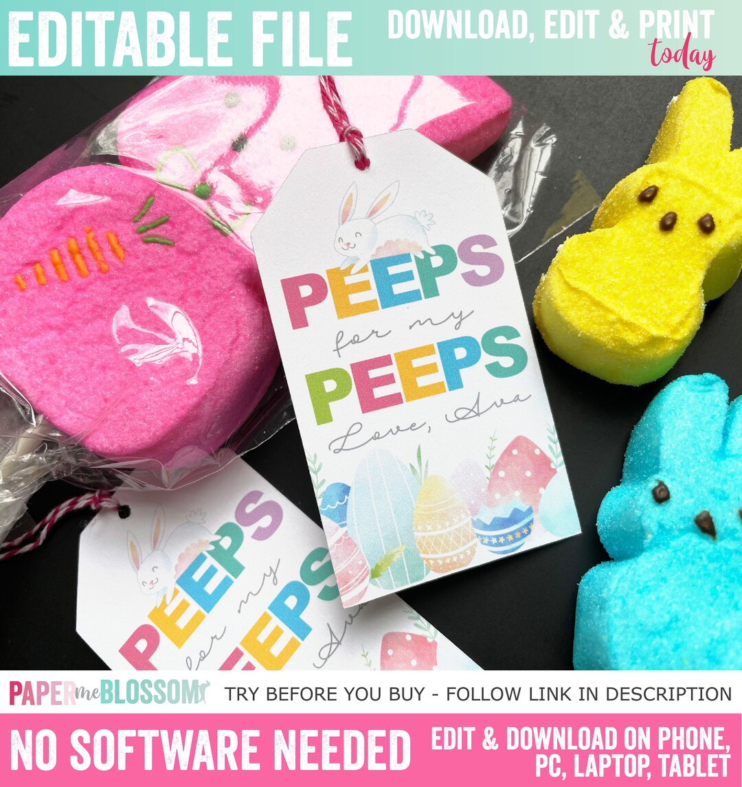 EDITABLE Easter Peeps for My Peeps Gift Tag - Customizable Easter Peeps ...
