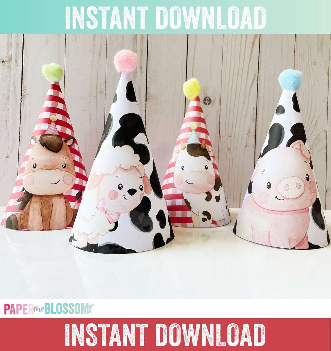 INSTANT DOWNLOAD Farm Animal Birthday Hats - Cow Horse Pig Sheep Farm ...