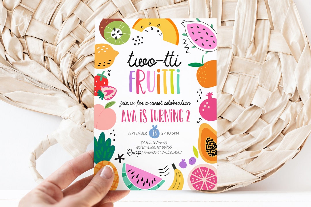 Editable Two-tti Fruitti Birthday Invitation - Tropical Fruits Summer ...