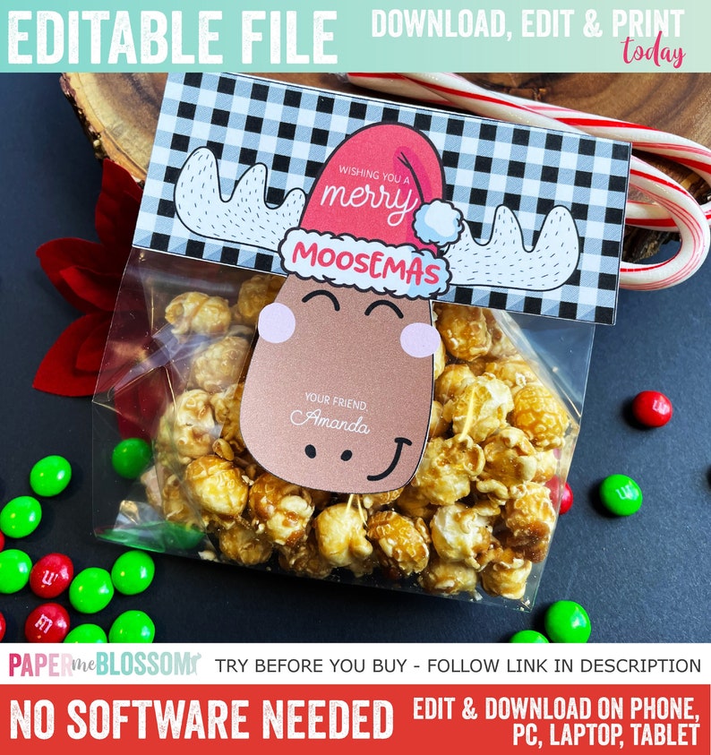 Wishing You a Merry Moosemas Candy Gift Tag Popcorn Moose - Etsy