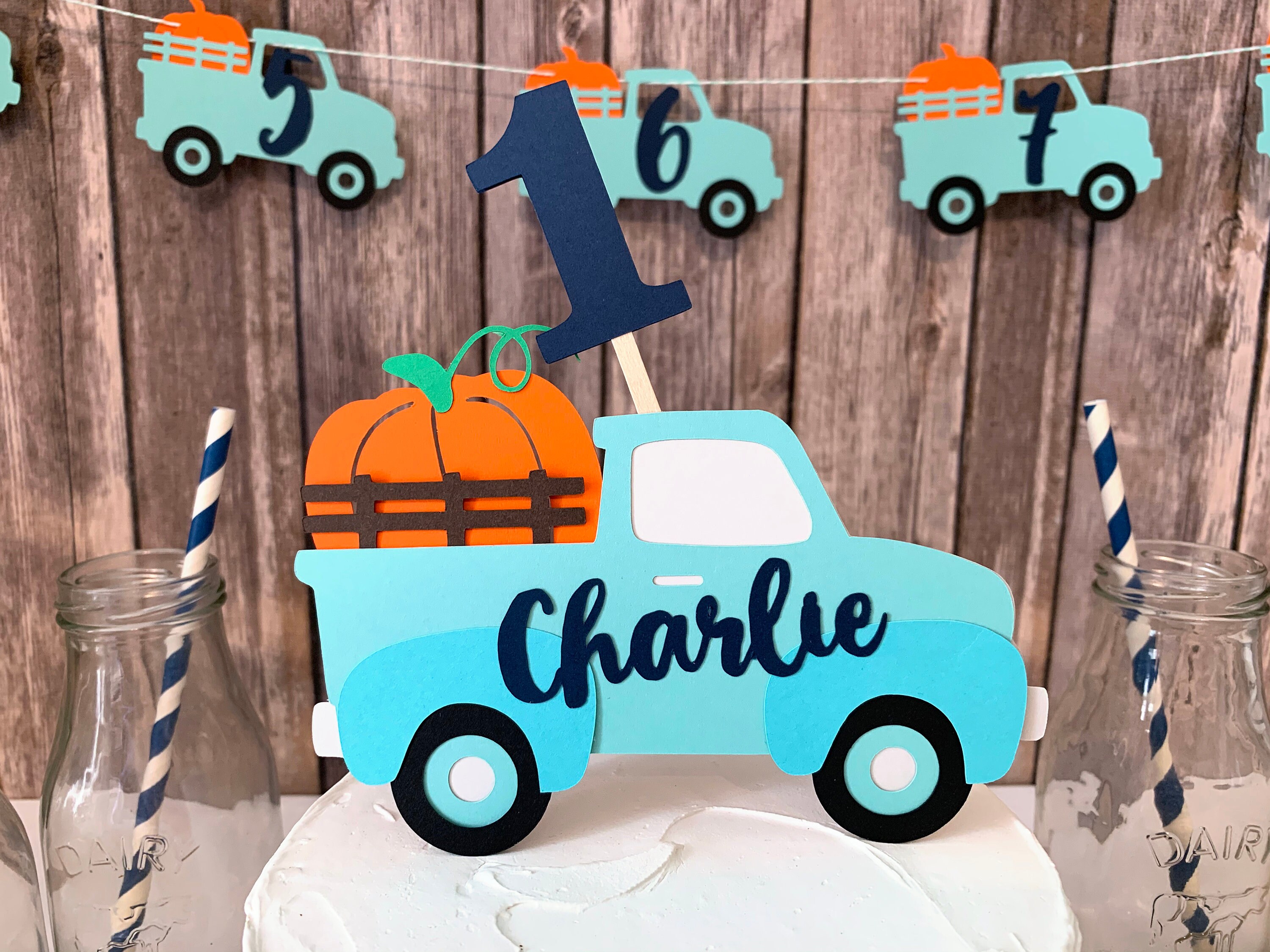 12 Blue Farm Truck Thank You Gift Tags Fall Pumpkin Favor | Etsy