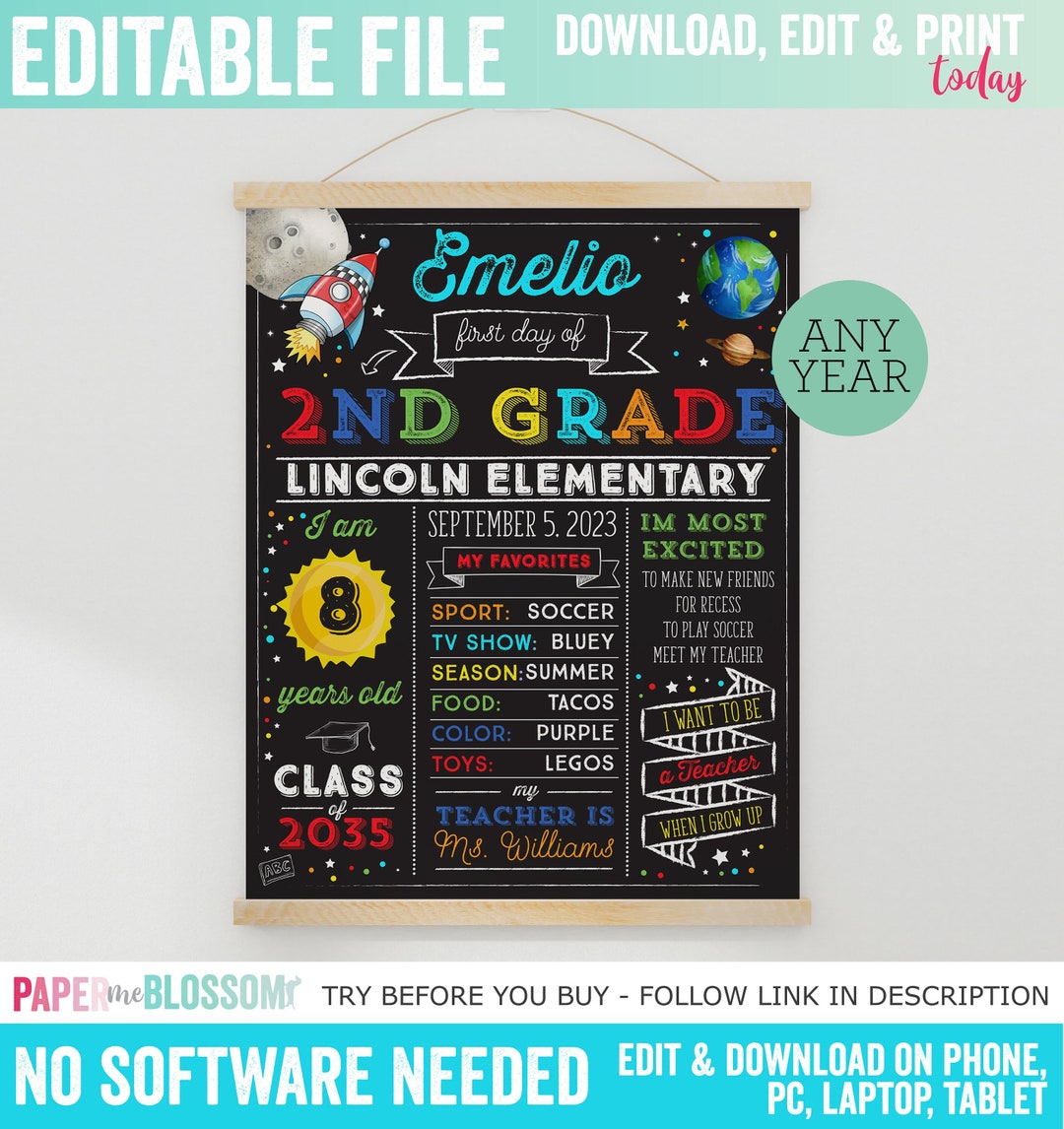 EDITABLE First Day of School Spacerocket Sign/back to School Chalkboard ...