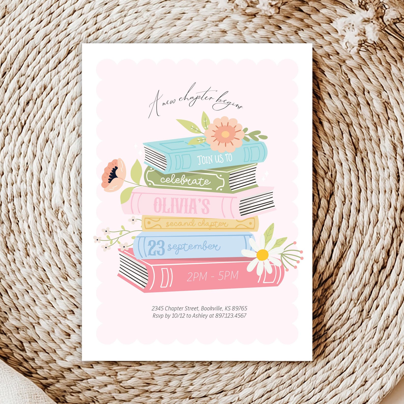 Editable A New Chapter Girl Birthday Invitation - Storybook First Chapter Invitation - Floral ...