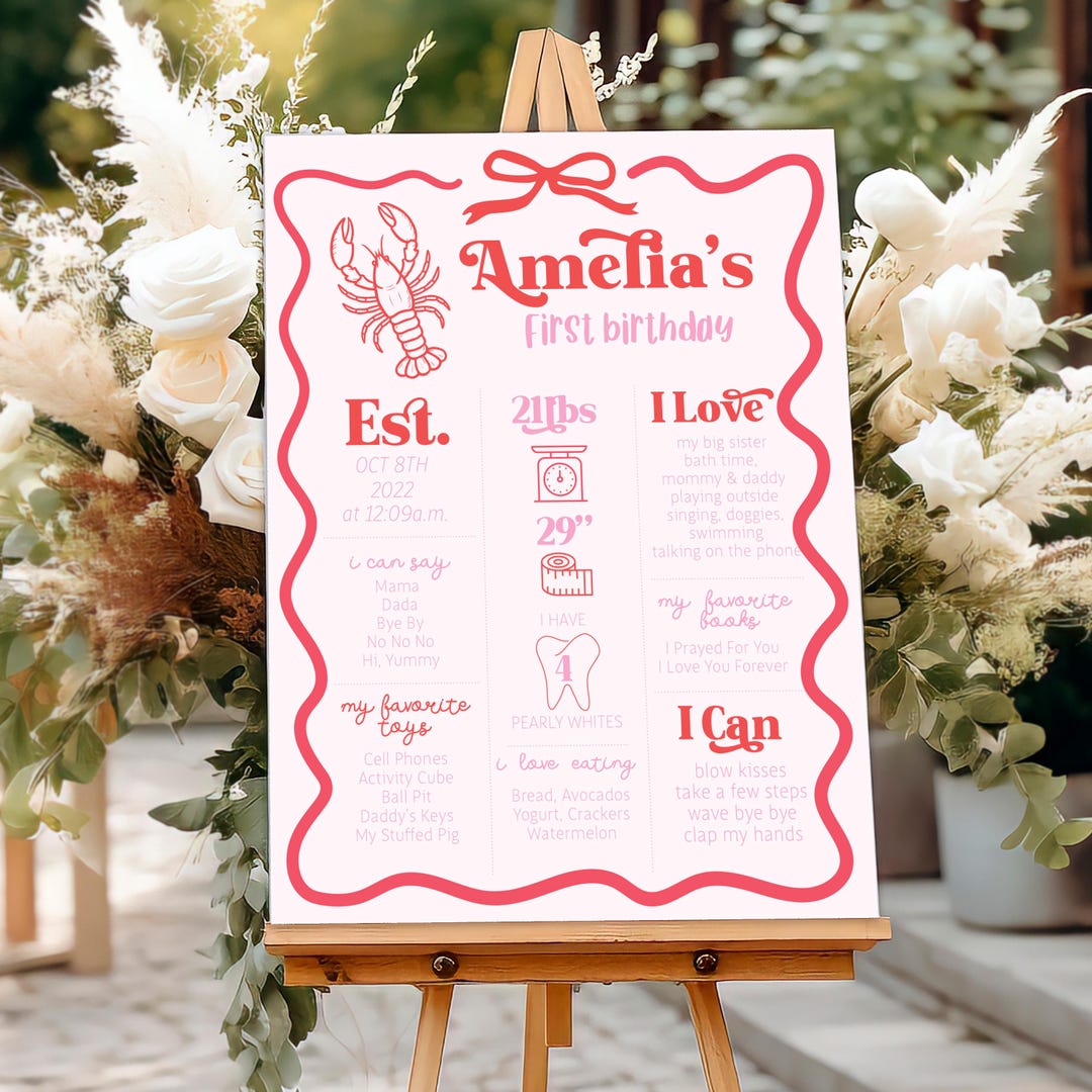 EDITABLE Pinch Me I'm One Girl Birthday Stats Info Poster - Lobster ...