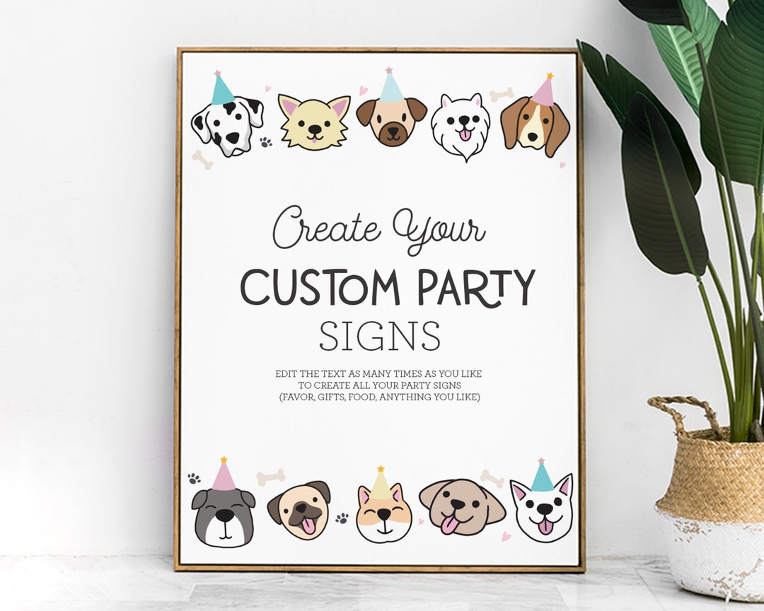 EDITABLE Dog Come Sit Stay Puppy Paw-ty Boy Birthday Custom Sign ...