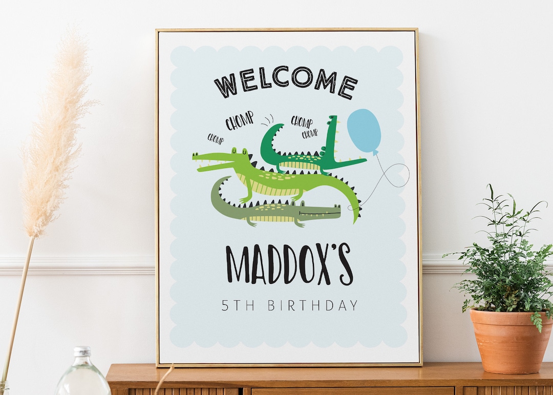 Editable Oh Snap Alligator Reptile Birthday Welcome Sign - Chomp Chomp ...