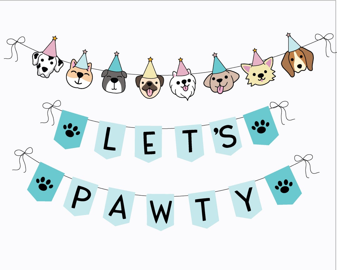 Let's Pawty Dog Puppy Birthday Banner - Dog Party Garland - Modern ...
