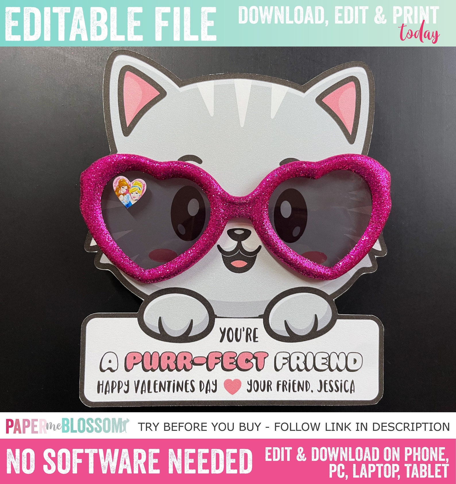 EDITABLE Valentine Sunglasses Gift Exchange Kids Gift Tag - Your Purr ...