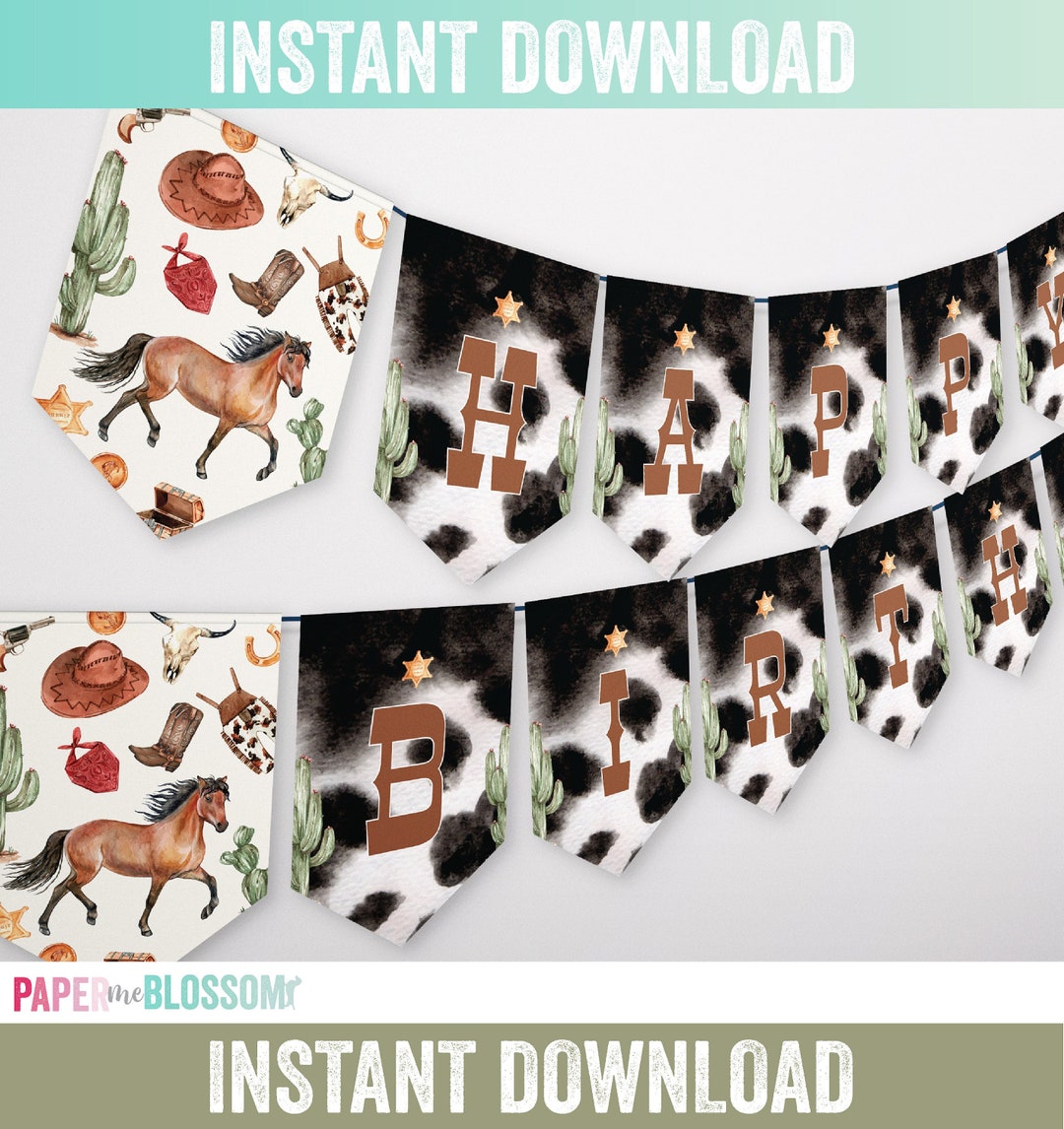 Cowboy First Rodeo Birthday Banner - Boy Wild West Birthday Happy ...