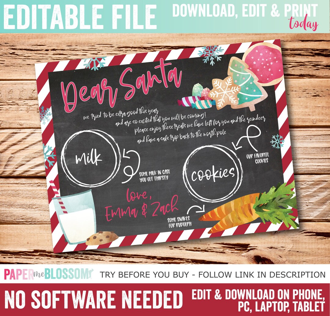 EDITABLE Cookies and Milk for Santa Board Print Out - Christmas Eve ...
