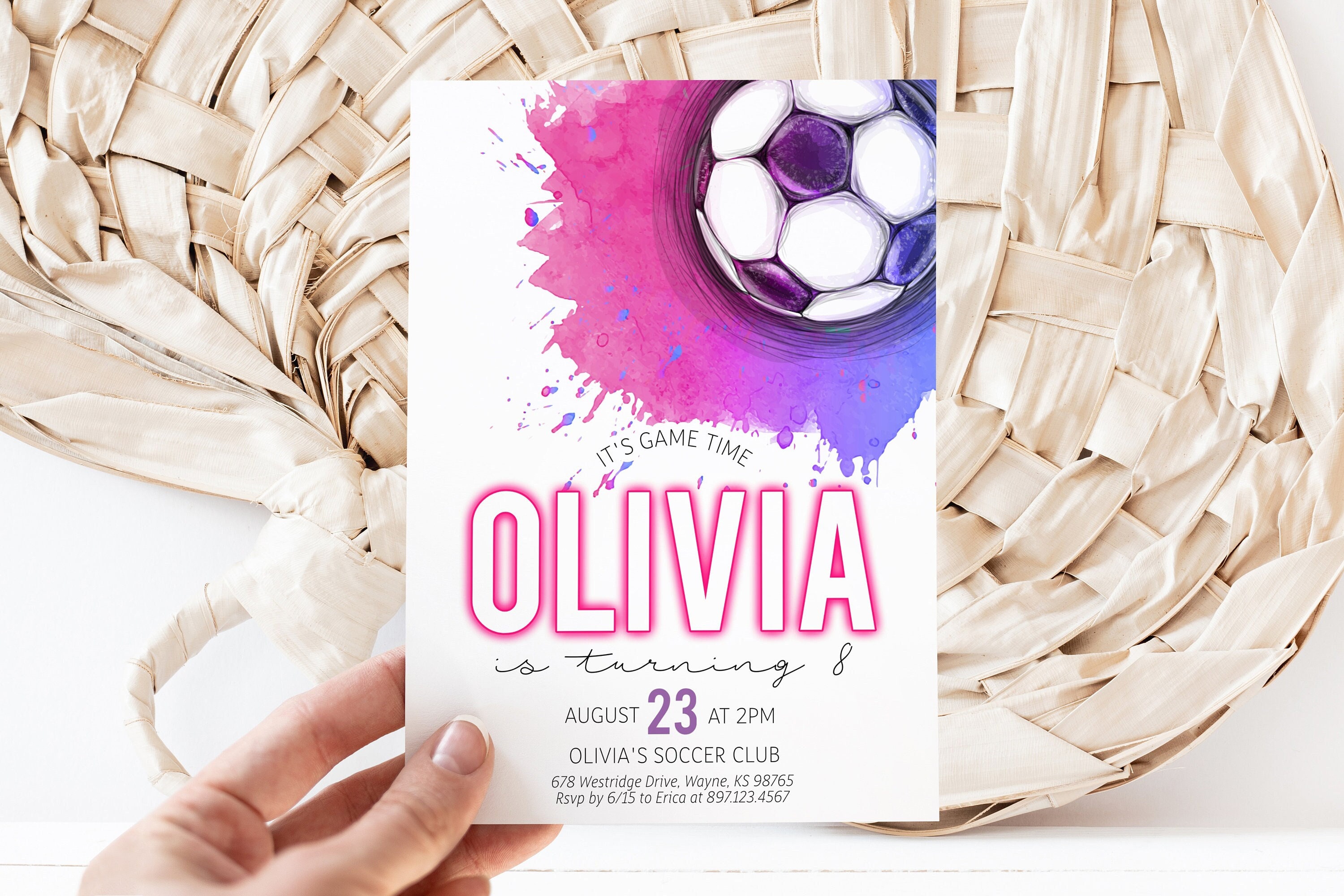 Editable Soccer Ball Girl Birthday Invitation - Let's Kick It Pink ...