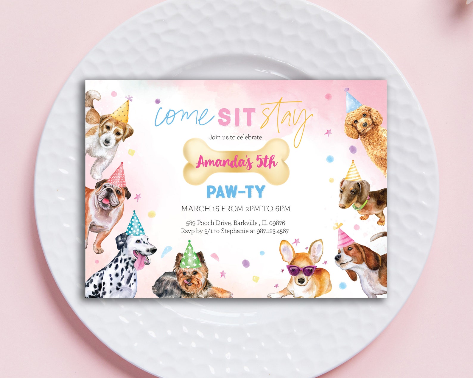 Printable Come Sit Stay Puppy Paw-ty Doggy Bag Sign Girl Dog - Etsy