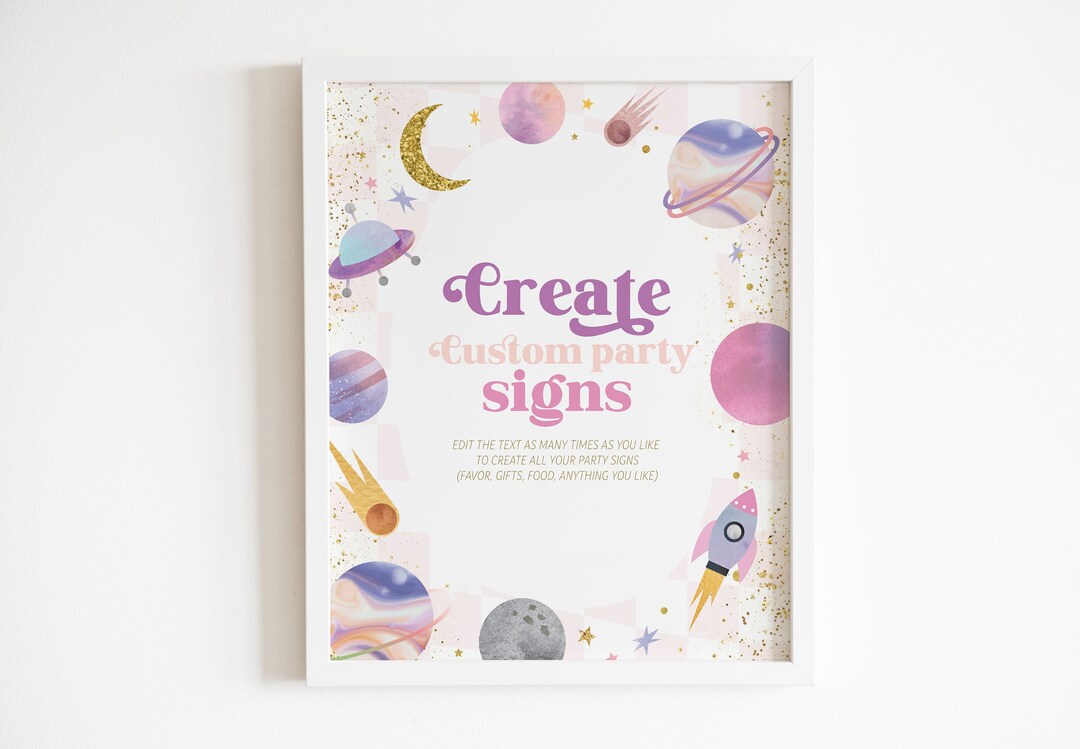 EDITABLE Two the Moon Birthday Custom Sign Girls Galaxy Planets Second ...