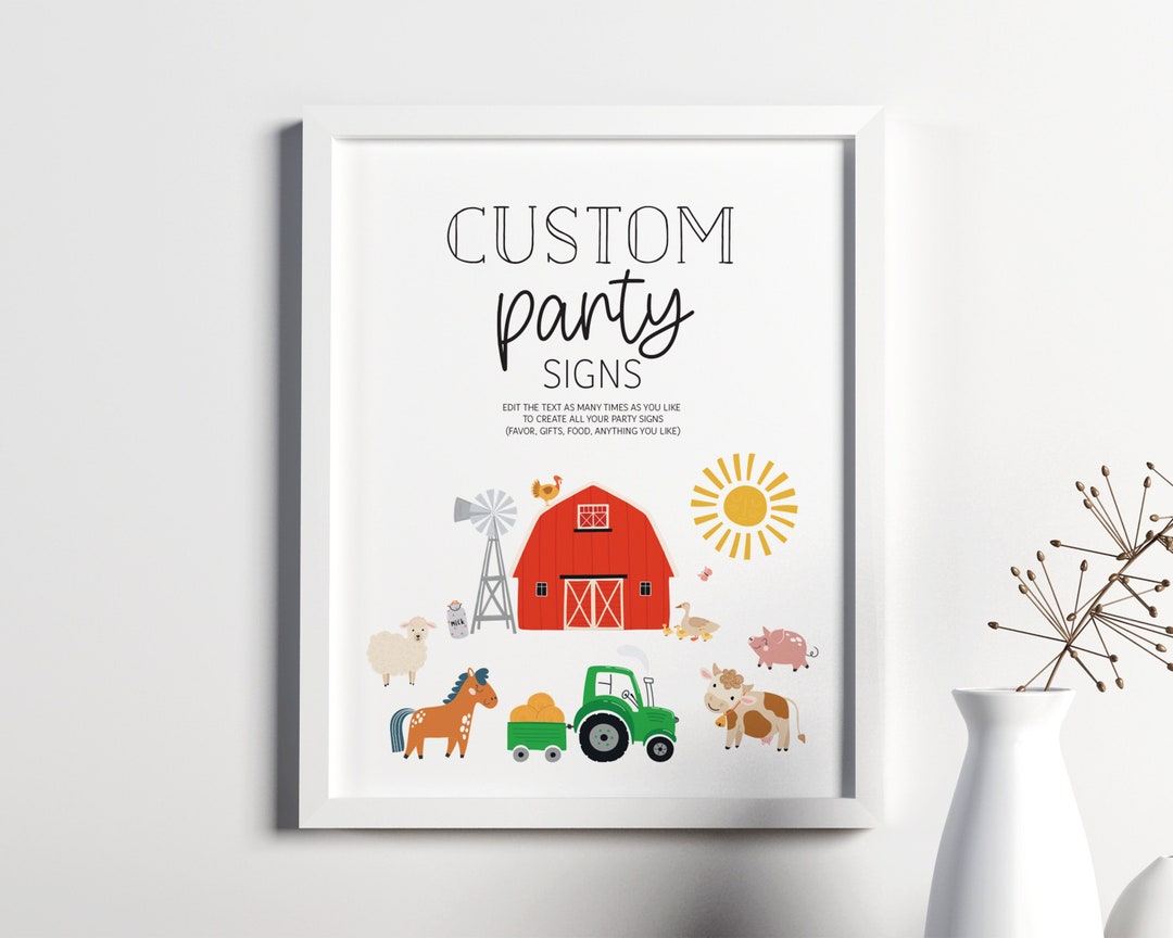 EDITABLE Farm Boy Barnyard Animal Birthday Custom Sign -boy Red Barn ...