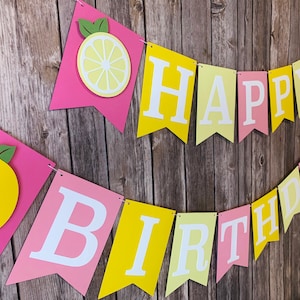 Pink Lemonade Happy Birthday Banner - Sweet Lemonade Pink and Yellow ...