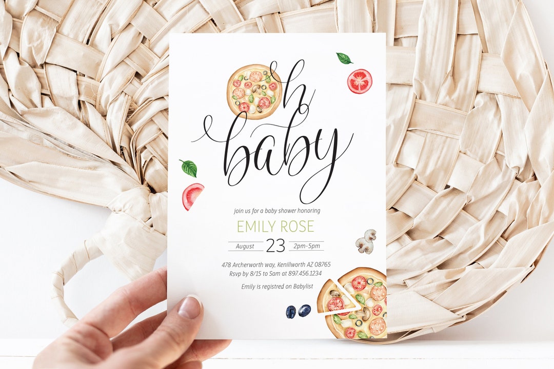 Editable Oh Baby Pizza Baby Shower Invitation - Slice Slice Baby Shower ...
