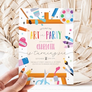 Editable Art Party Birthday Invitation - Let's Paint Easel Crafting ...