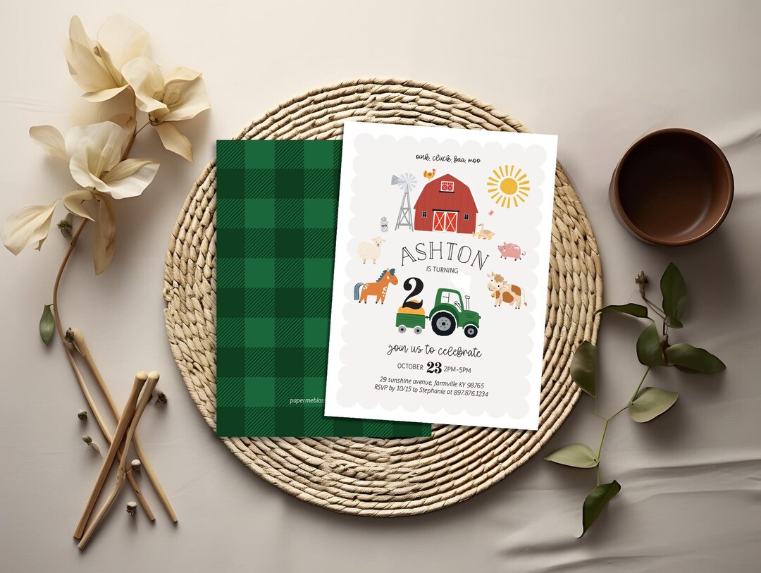Editable Farm Animal Barnyard Birthday Party Invitation - Simplistic ...