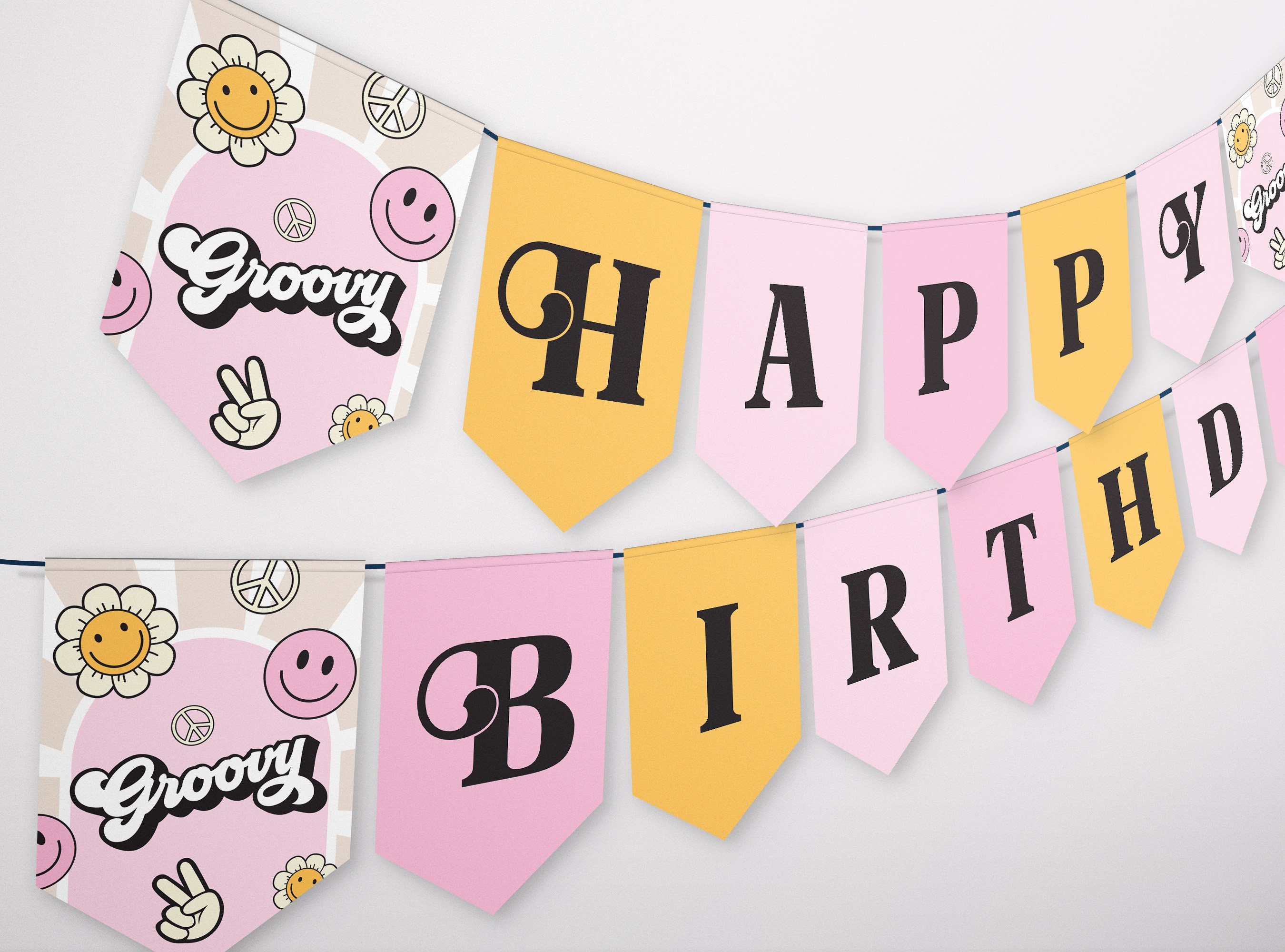 EDITABLE Two Groovy Retro Pink Smiley Face Birthday Welcome Poster ...