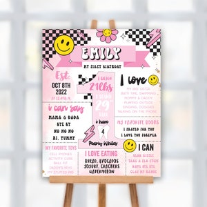 EDITABLE One Happy Babe Retro Groovy Birthday Welcome Poster - Groovy ...